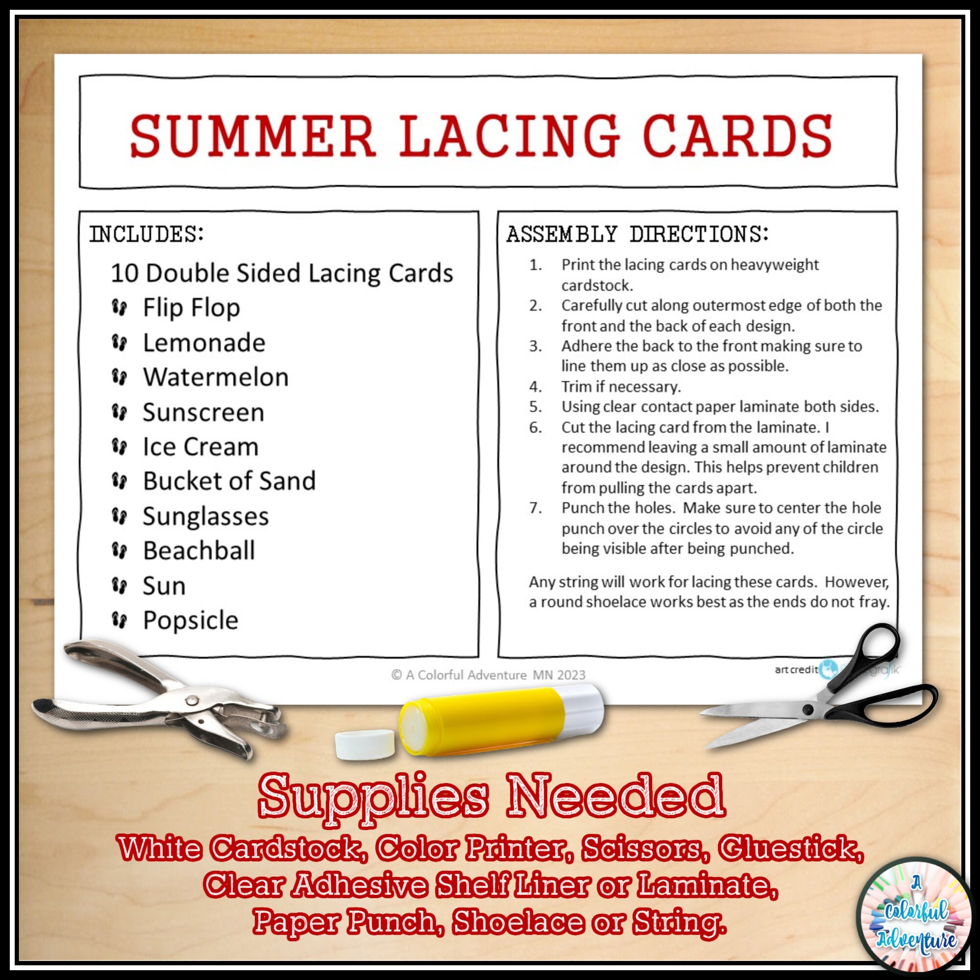 Summer Lacing Cards: Fine Motor Activity, Preschool Printable (digital ...