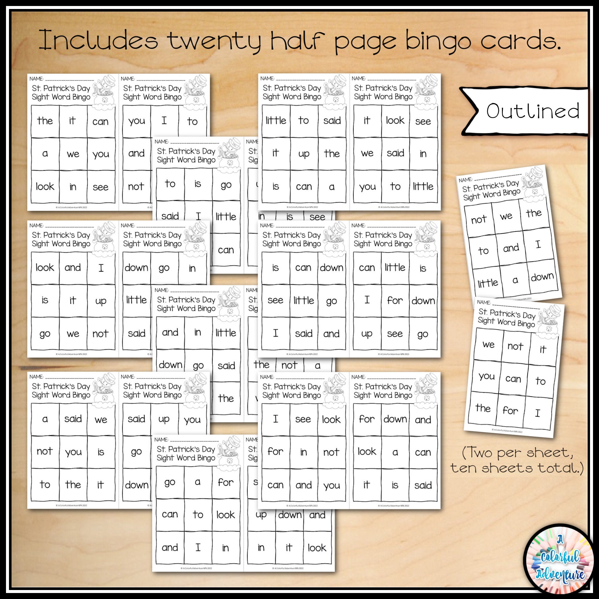 St. Patrick's Day Sight Word 3x3 Preschool Bingo Printable, Kids Party ...