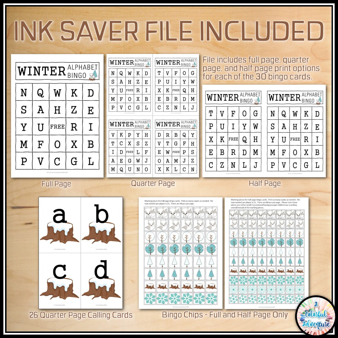 Winter Printable Alphabet Bingo Game for Kids, Learning to Recognize ...
