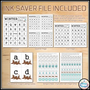 Winter Printable Alphabet Bingo Game for Kids, Learning to Recognize ...