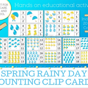 Rainy Day Counting Clip Cards Counting 1-20 Fine Motor | Etsy