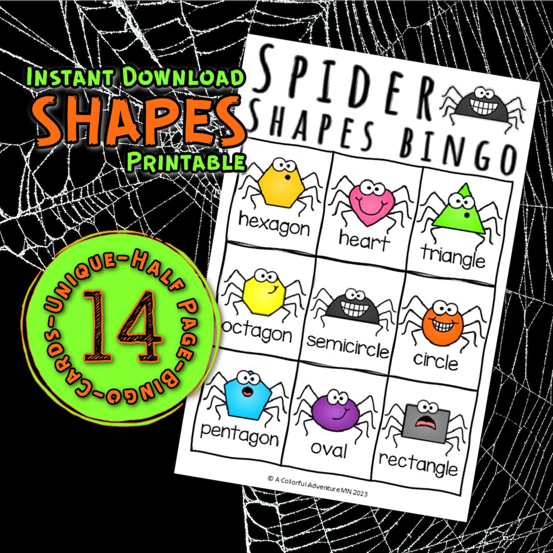 Spider Shapes Printable Bingo Game for Kids Preschool Shapes - Etsy México