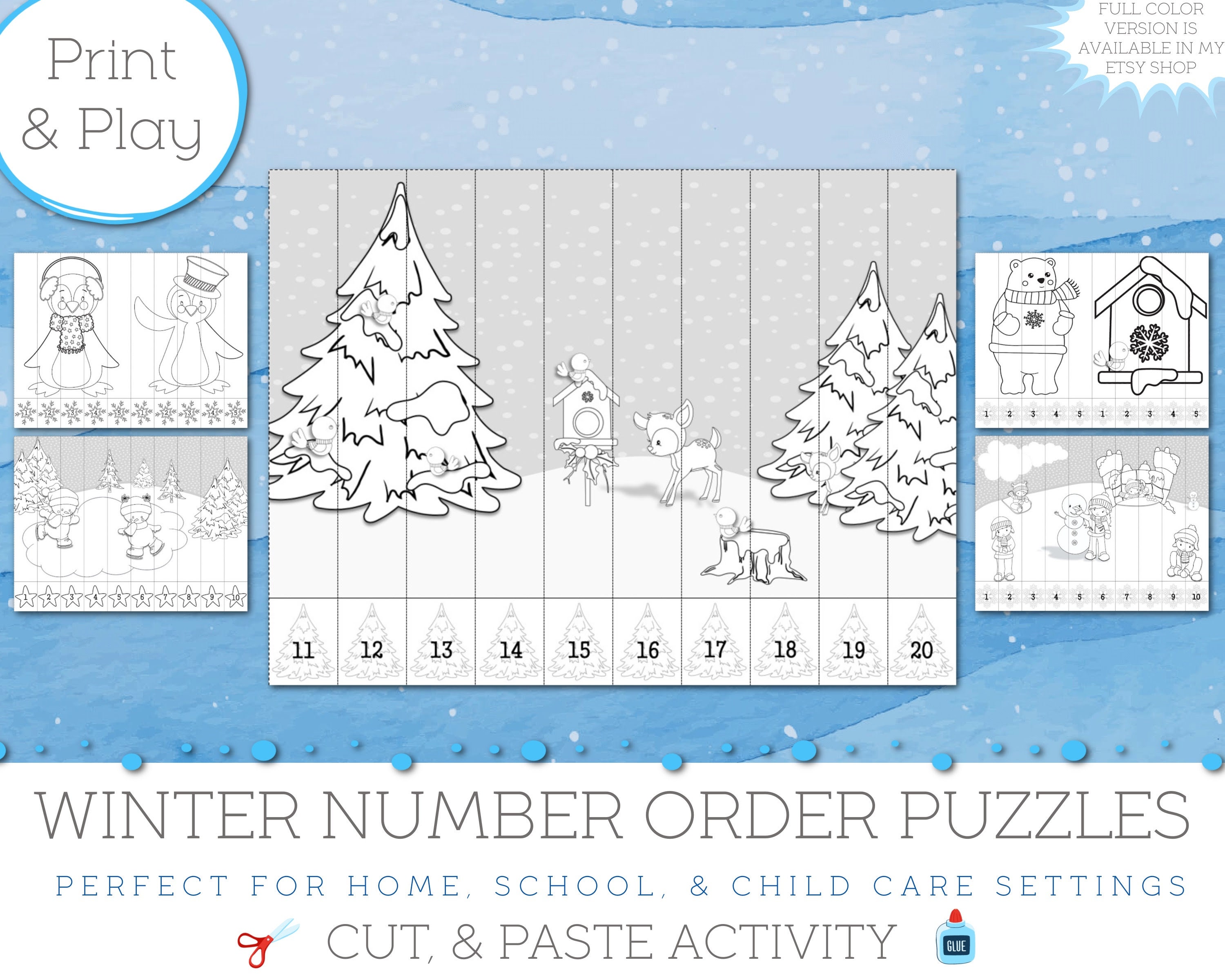 Cut and Paste Activity Preschool Kindergarten Fall Number Sequence ...