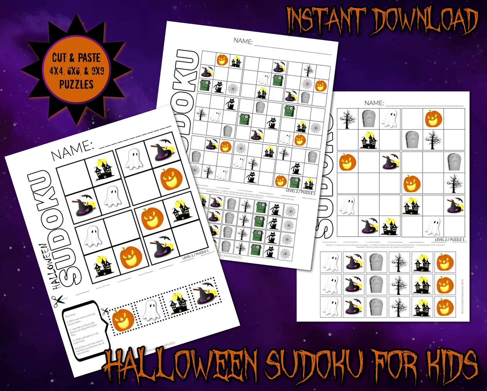Halloween Sudoku Printables for Kids Childcare Set 4x4 - Etsy