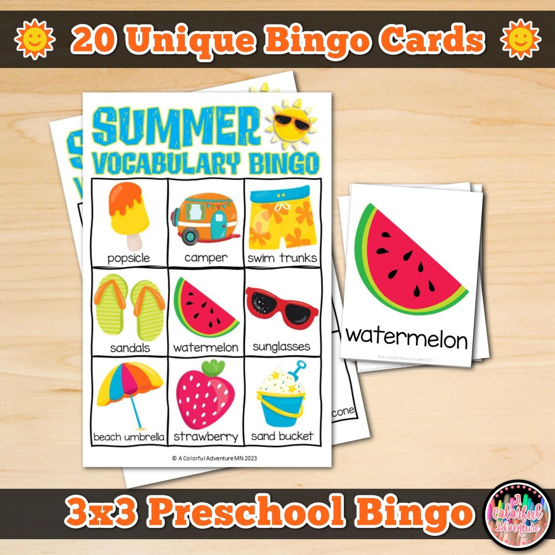 Summer Vocabulary Bingo: Preschool Printable Game Includes 20 Unique ...