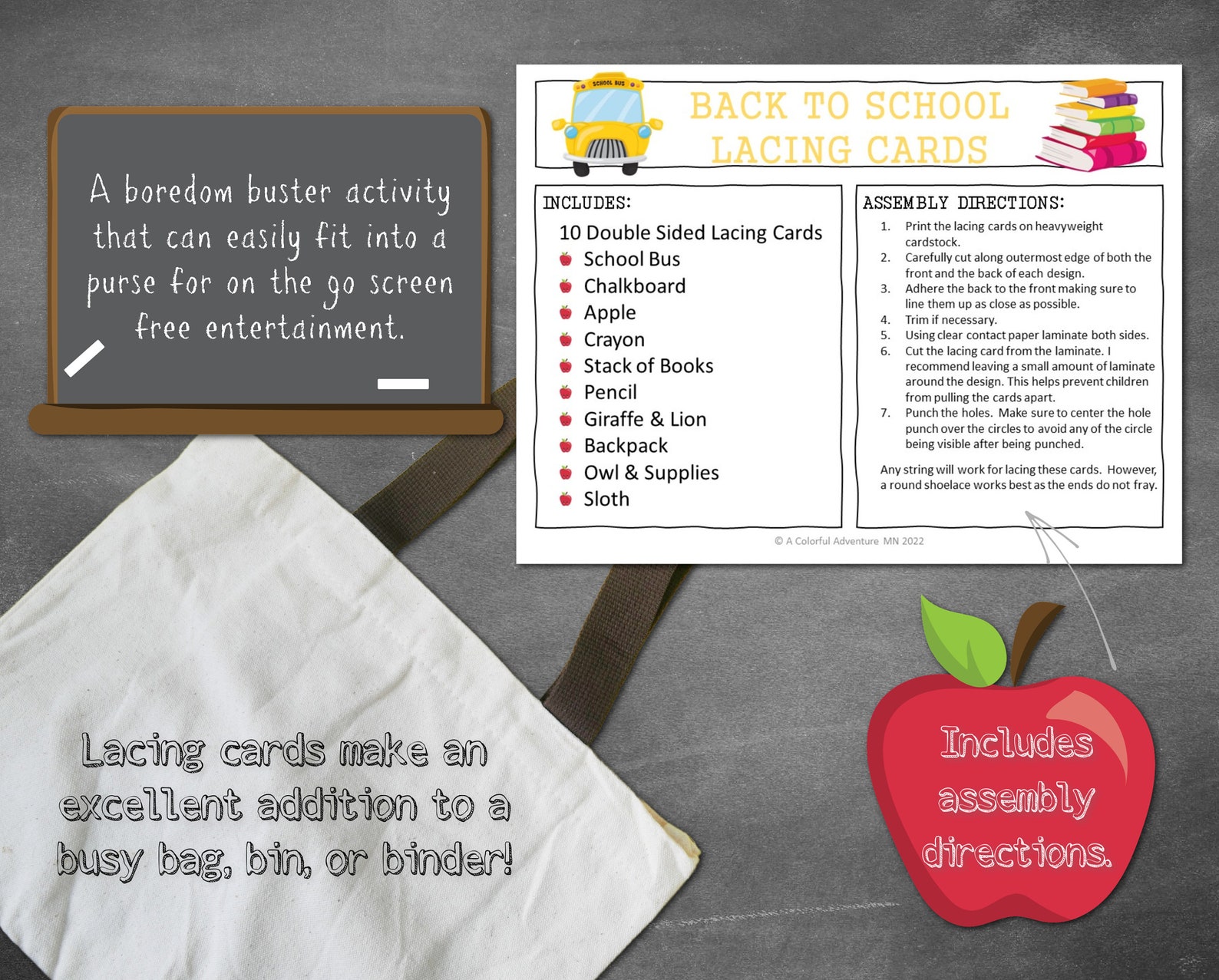 School Days Lacing Cards Fine Motor Activity Back to School - Etsy