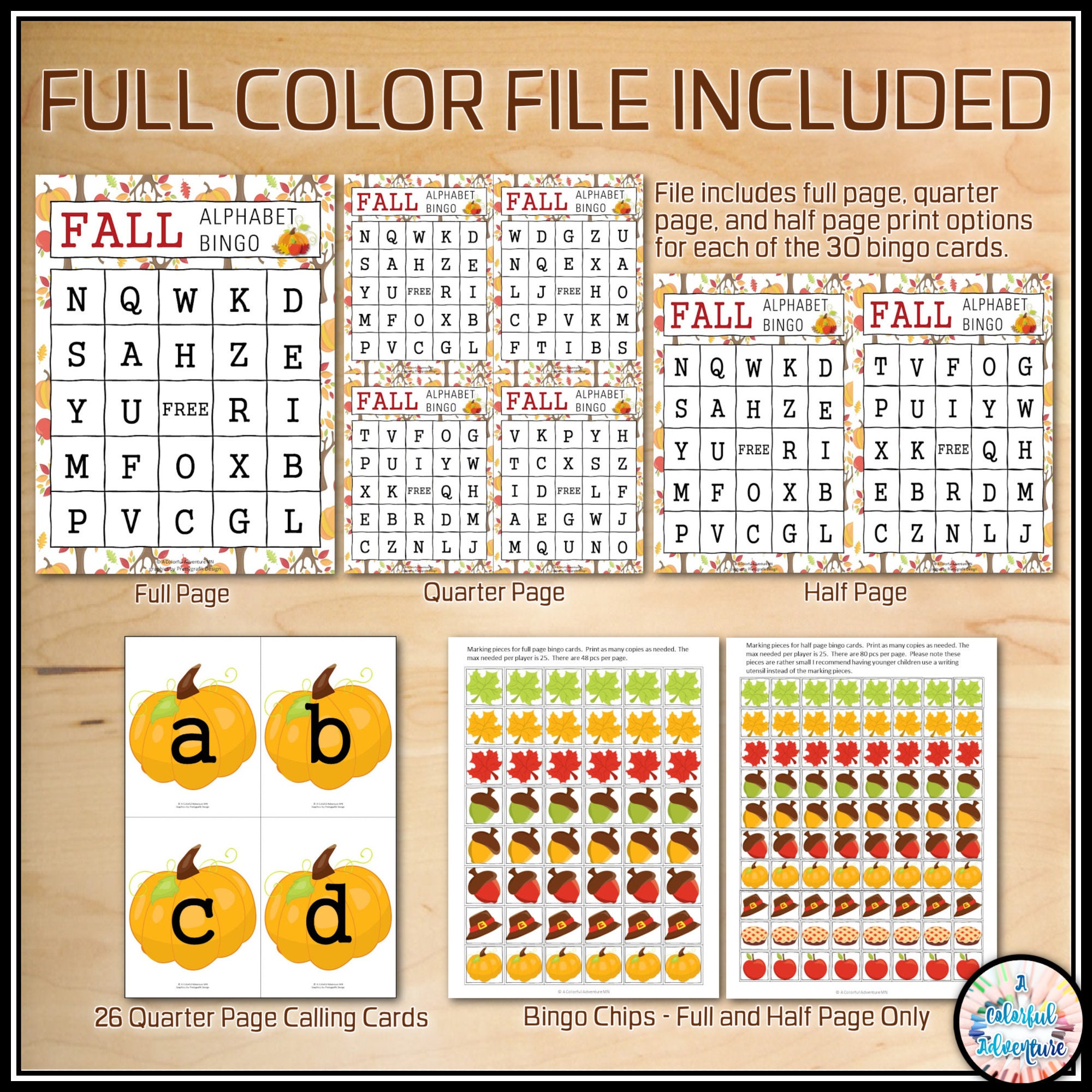 Fall Alphabet Printable Bingo Game for Kids, Learning to Recognize and ...