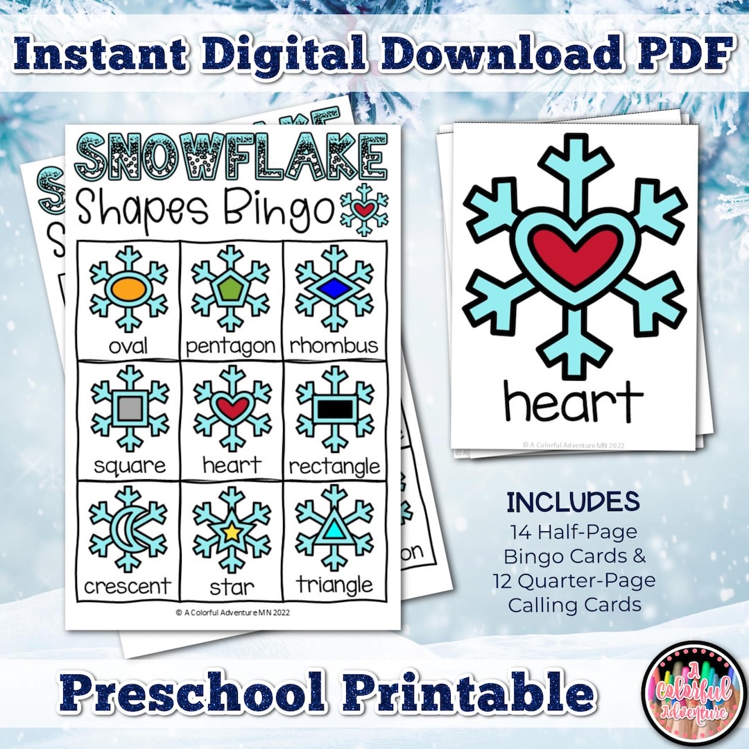 Snowflake Shapes Bingo: Winter Preschool Learning Game (digital ...