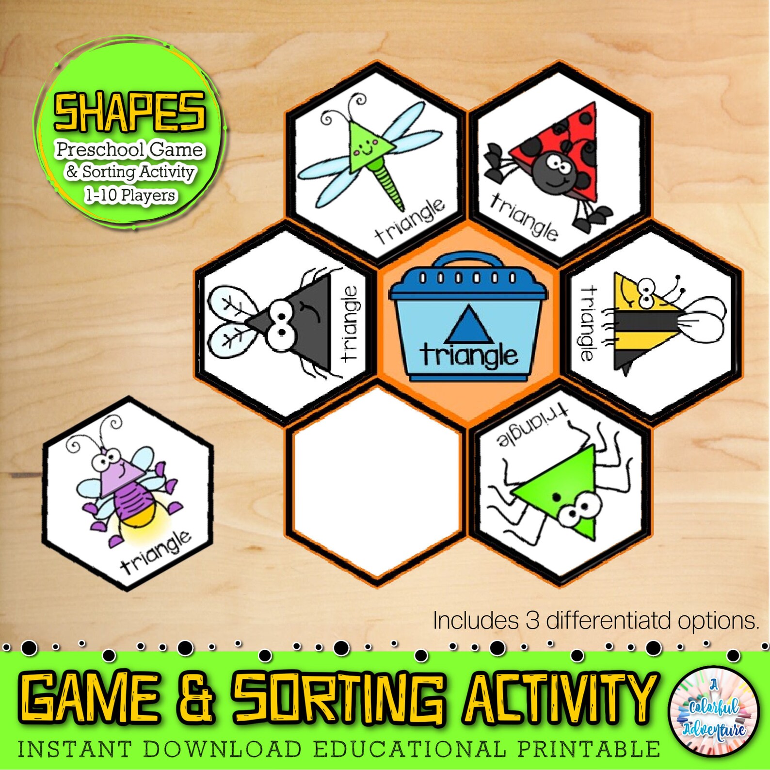 Insects Shape Sort and Game Printable for Kids, Learn to Recognize and ...