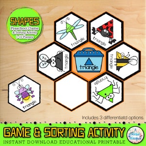 Insects Shape Sort and Game Printable for Kids, Learn to Recognize and ...