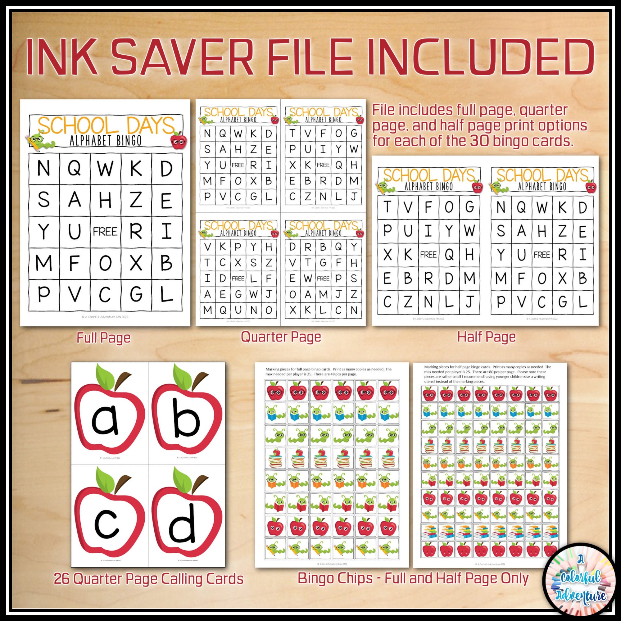 School Days Printable Alphabet Letter Bingo Game for Kids, Alphabet ...