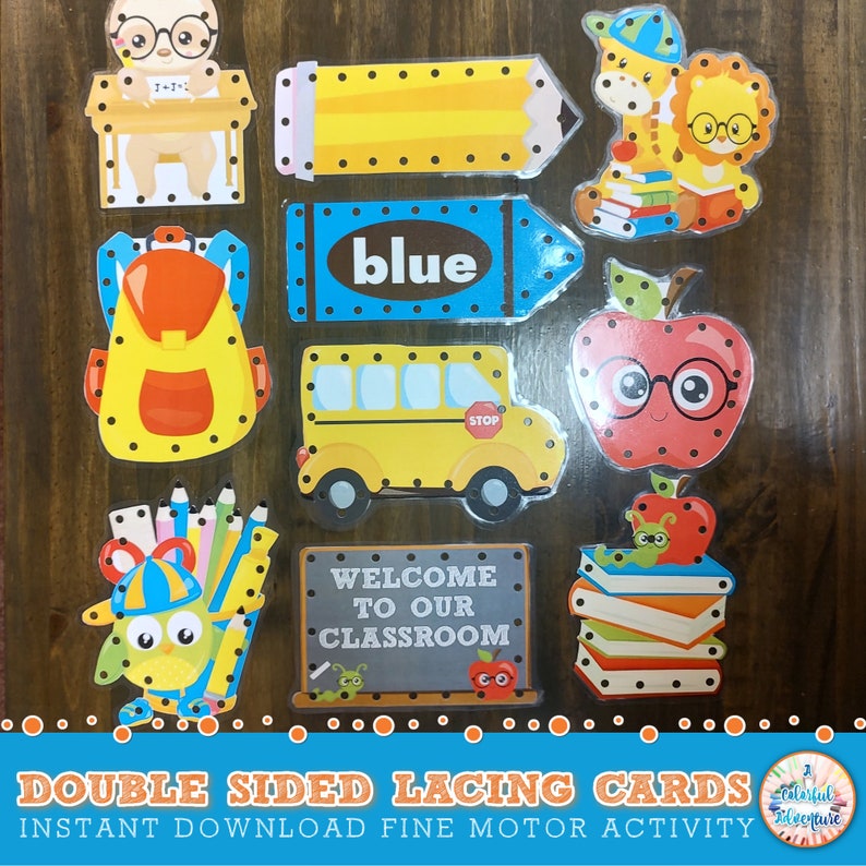 School Days Lacing Cards, Fine Motor Activity, Preschool Centers ...