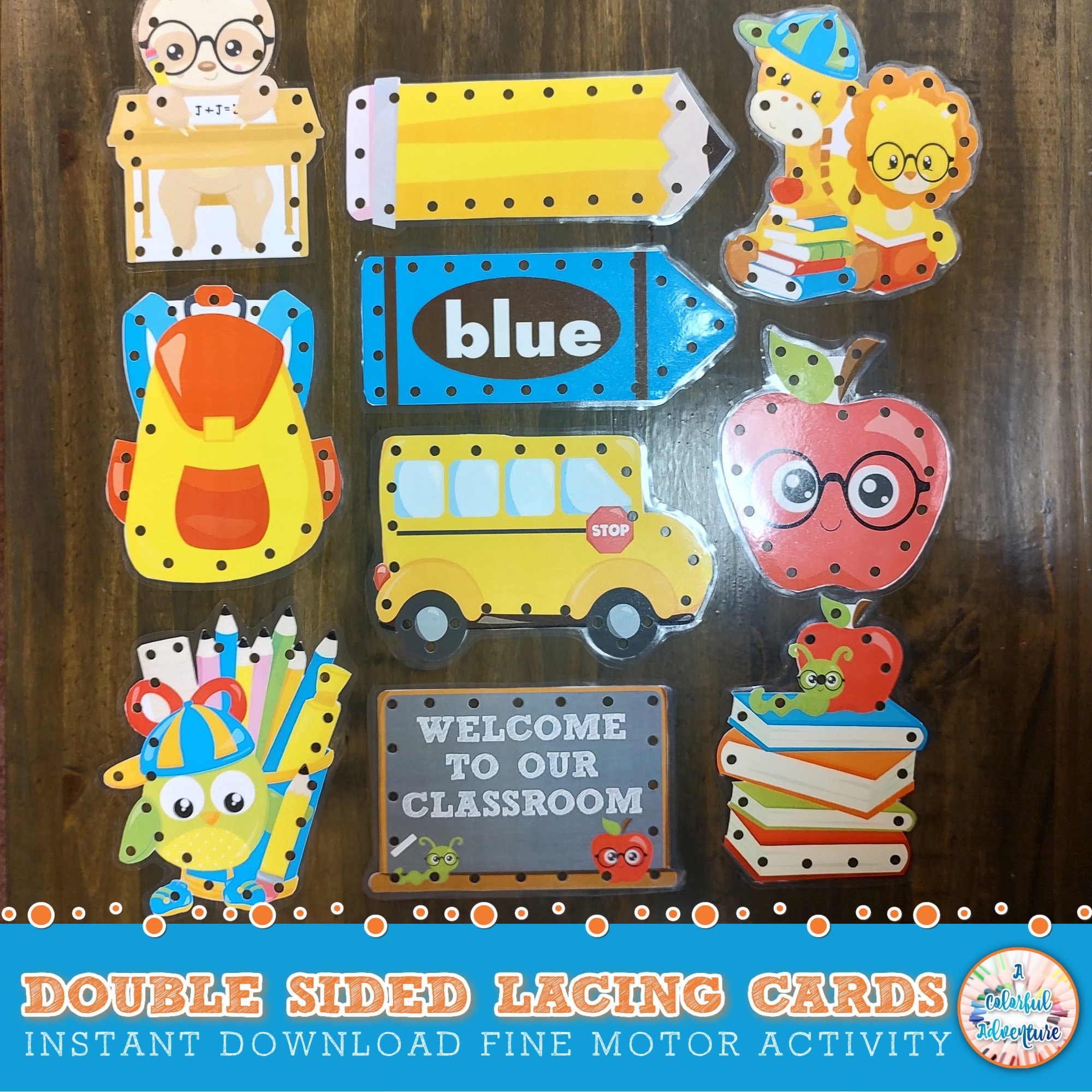 School Days Lacing Cards, Fine Motor Activity, Preschool Centers ...