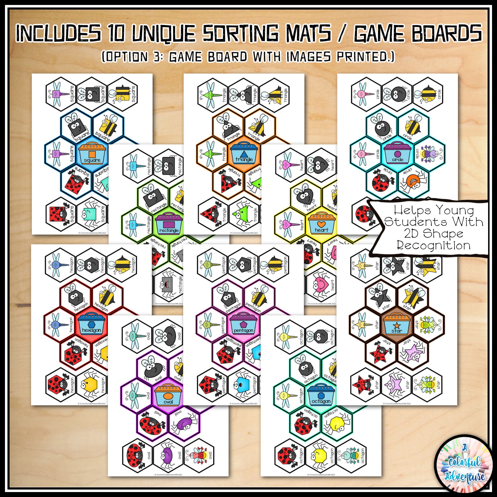 Insects Shape Sort and Game Printable for Kids, Learn to Recognize and ...