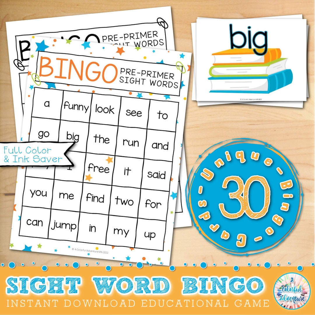 Sight Word Printable Bingo Game for Kids, Educational Learn to Read ...