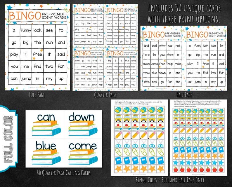 Sight Word Bingo Printable Kids School Party Game Sight Word - Etsy
