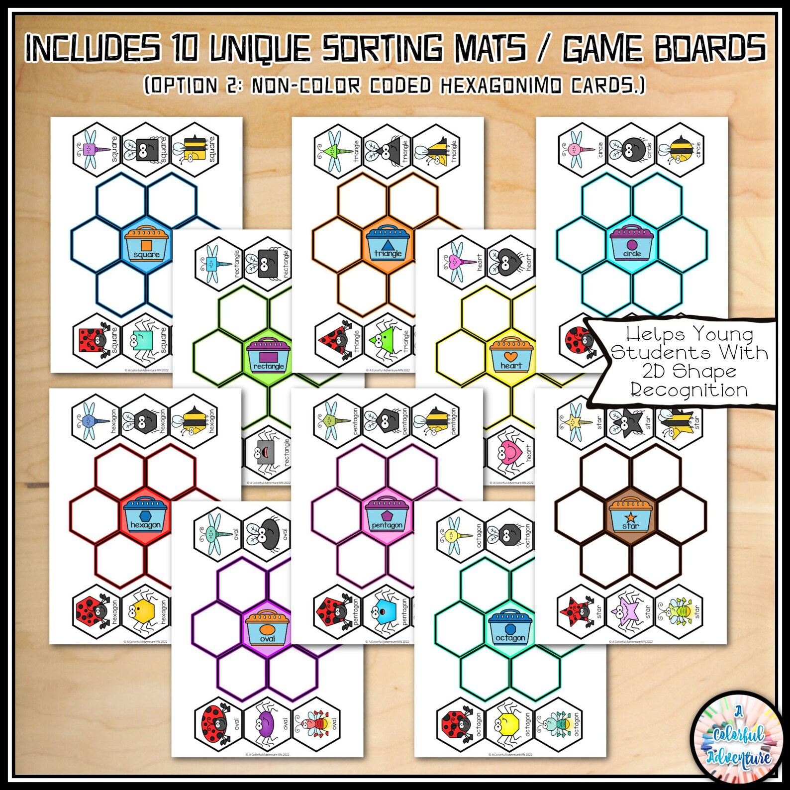 Insects Shape Sort and Game Printable for Kids, Learn to Recognize and ...