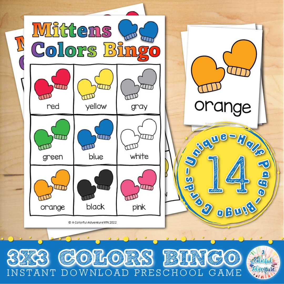 Winter Mittens Printable Preschool Bingo Game for Kids, Learning Colors ...