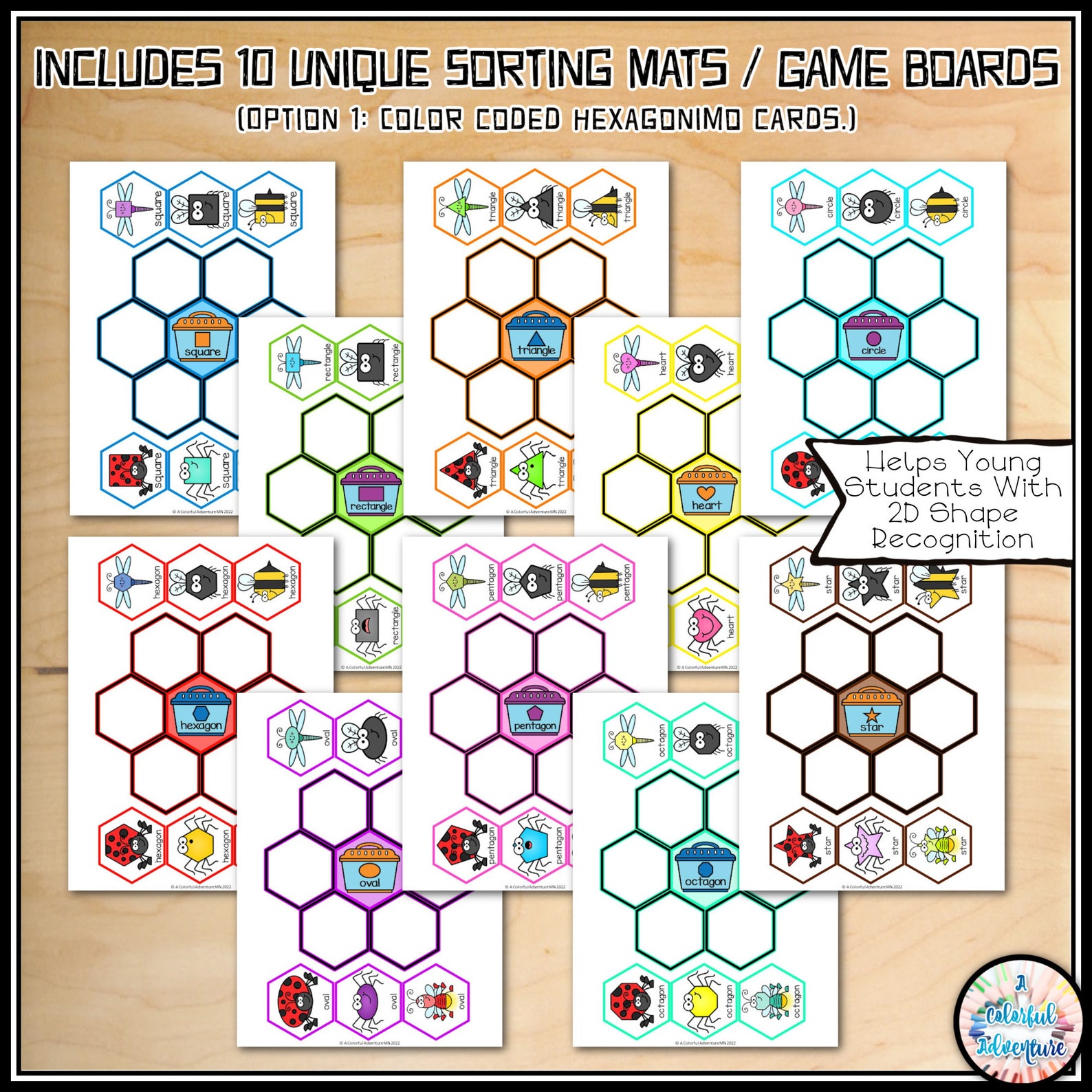 Insects Shape Sort and Game Printable for Kids, Learn to Recognize and ...