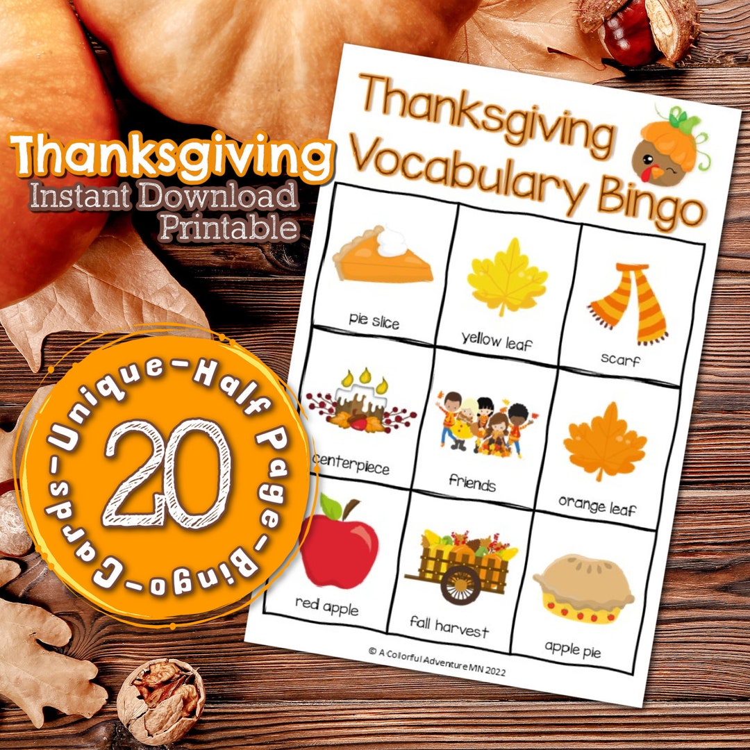 Thanksgiving Bingo Printable: Preschool Vocabulary Game (digital ...