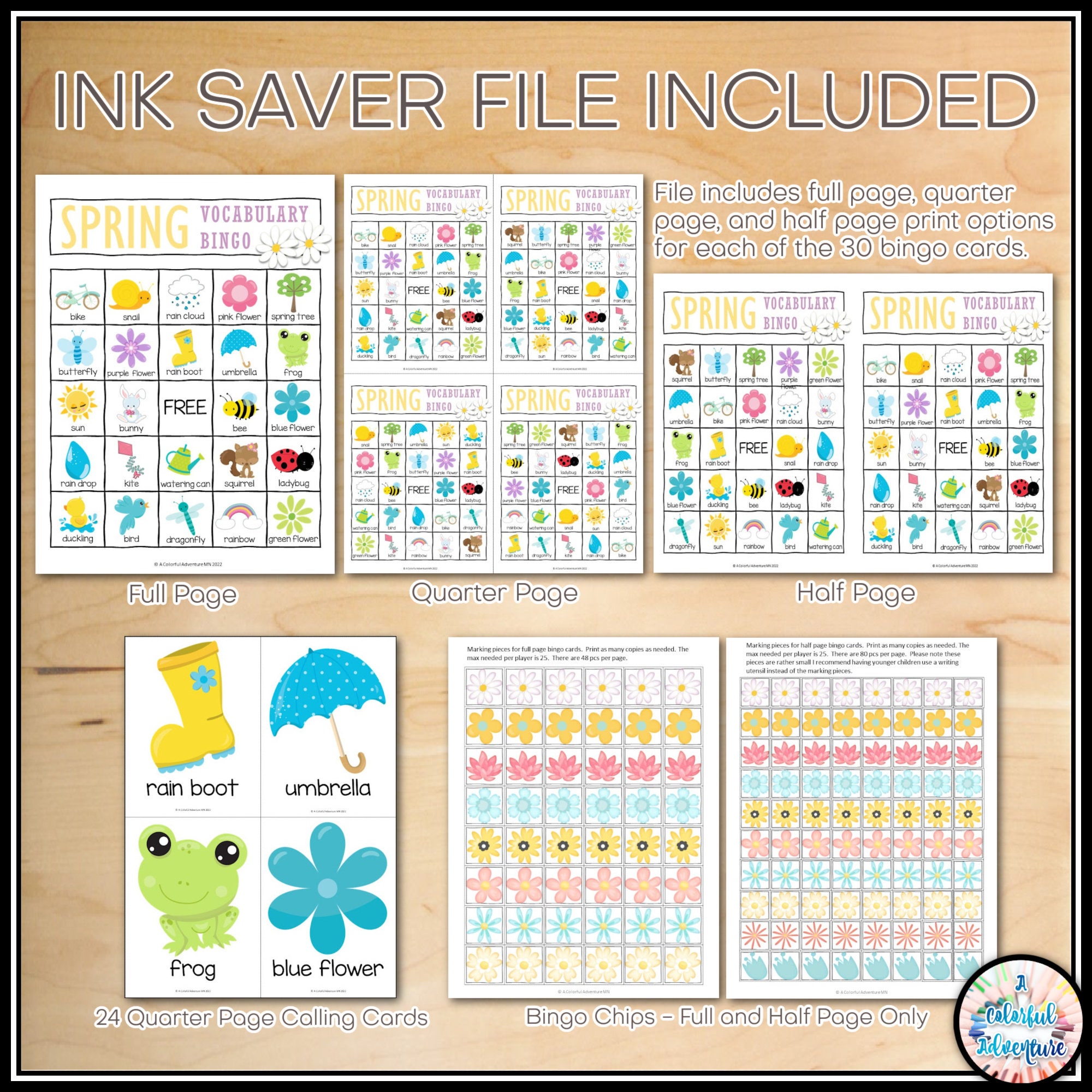 Spring Printable Bingo Game for Kids, Spring Activity, 30 Bingo Cards ...