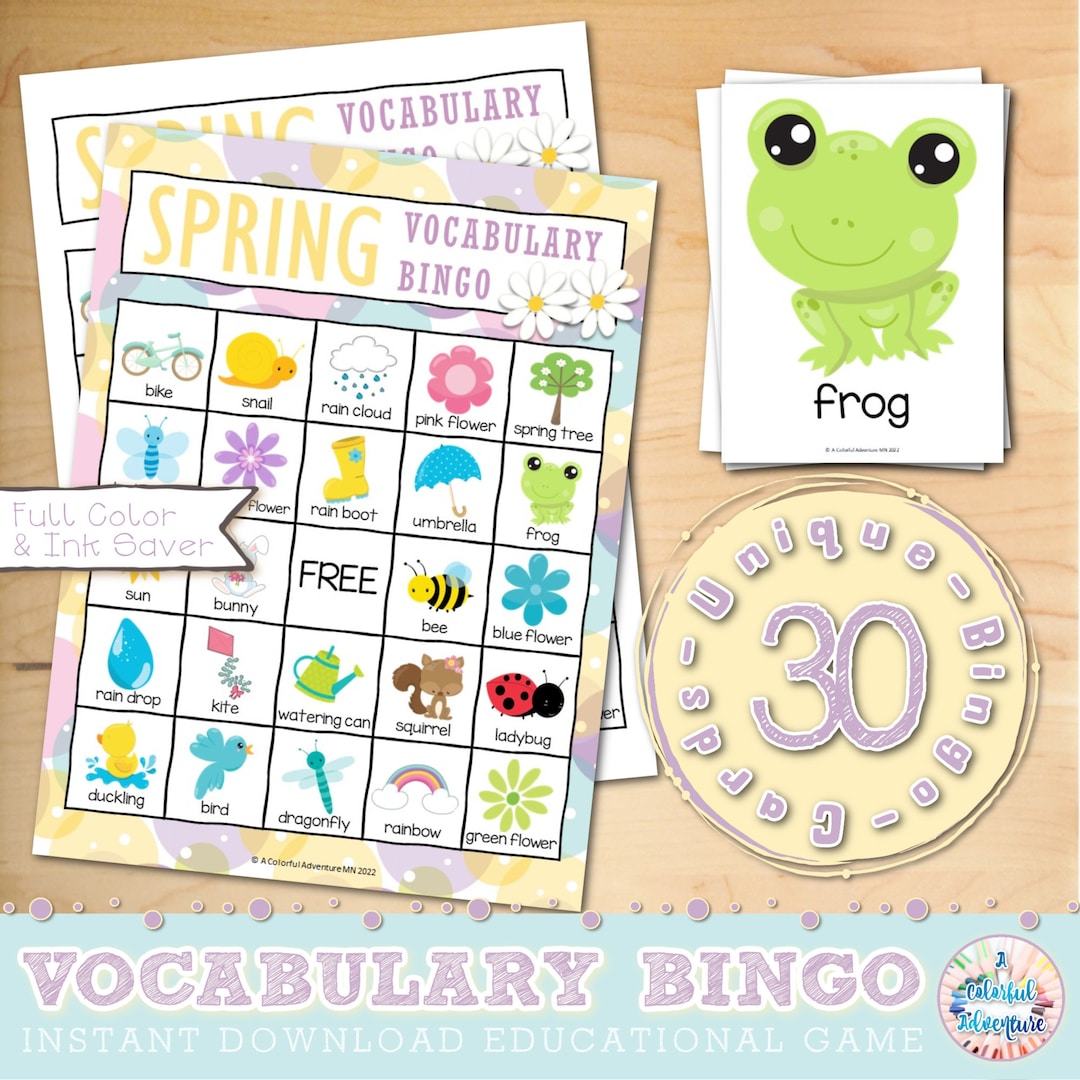 Spring Vocabulary Bingo Game for Kids: 30 Printable Cards (digital ...