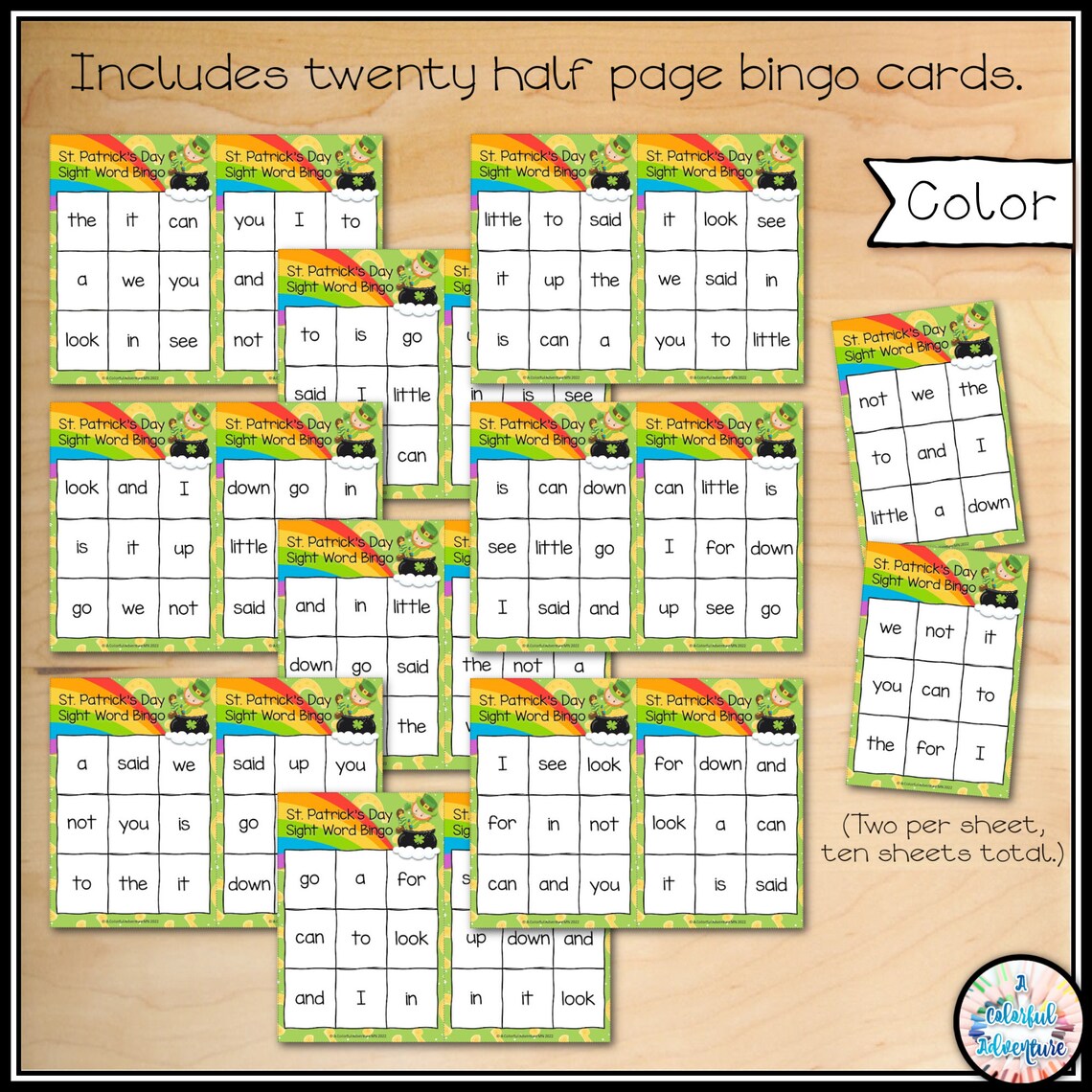 St. Patrick's Day Sight Word 3x3 Preschool Bingo Printable, Kids Party ...