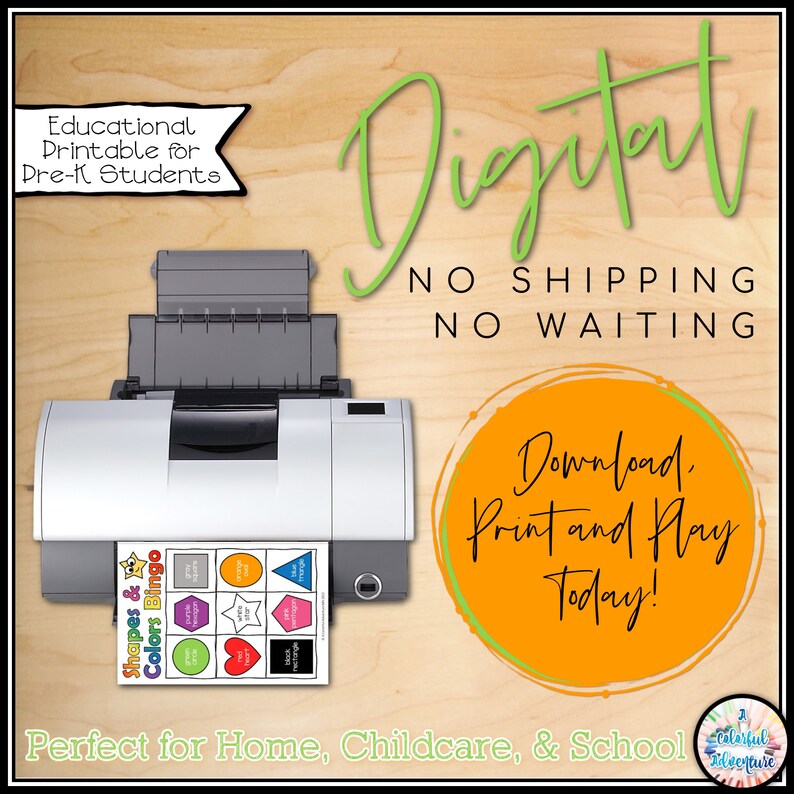 Shapes and Colors 3x3 Preschool Bingo Printable, Kids Party Game, 2D ...