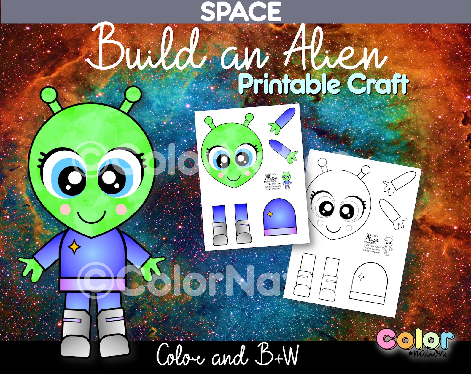 Build an Alien Printable Craft Outer Space Coloring Pages - Etsy