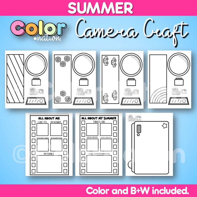 Camera Craft: All About Me - Summer Printable Worksheets (PDF) - Etsy