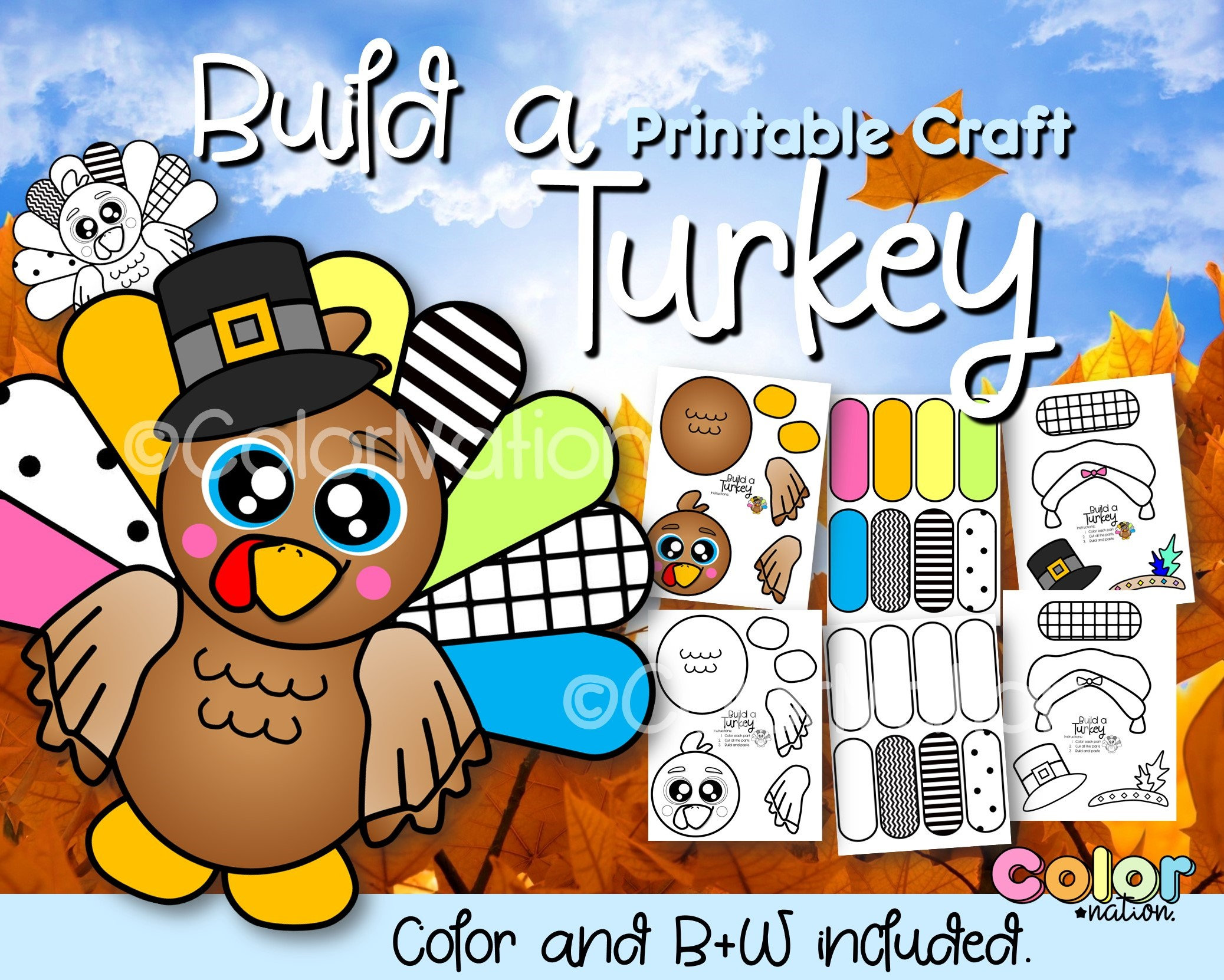 Build a Turkey Printable Craft, Turkey Craft, Thanksgiving Craft, Fall ...