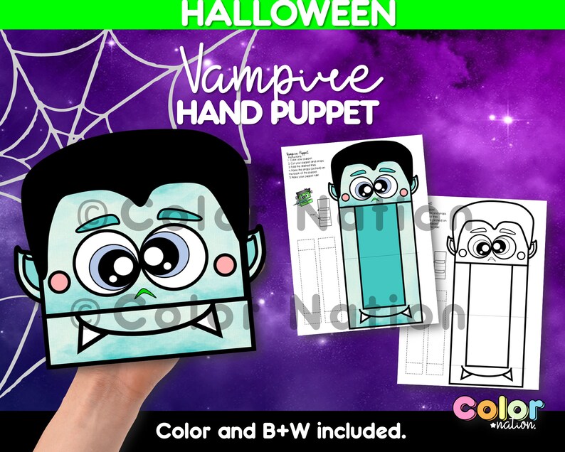 Vampire Hand Puppet Craft - Halloween Coloring Pages -spooky Activities ...