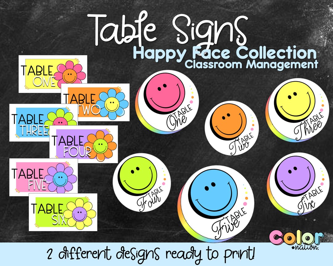 Happy Face Classroom Table Signs: Team Organization (digital Download ...