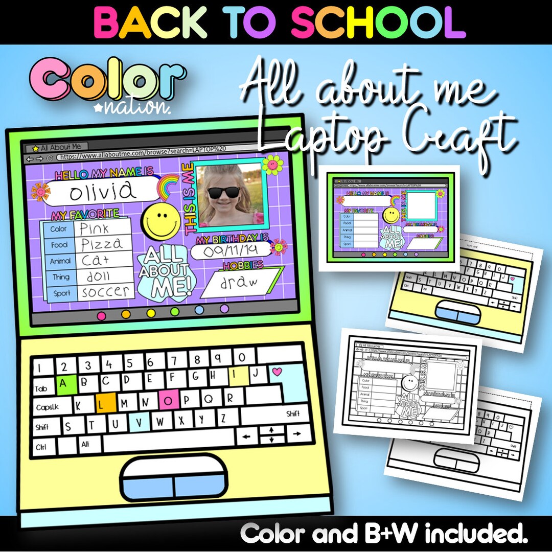 Back to School All About Me Laptop Craft Bulletin Board Writing ...