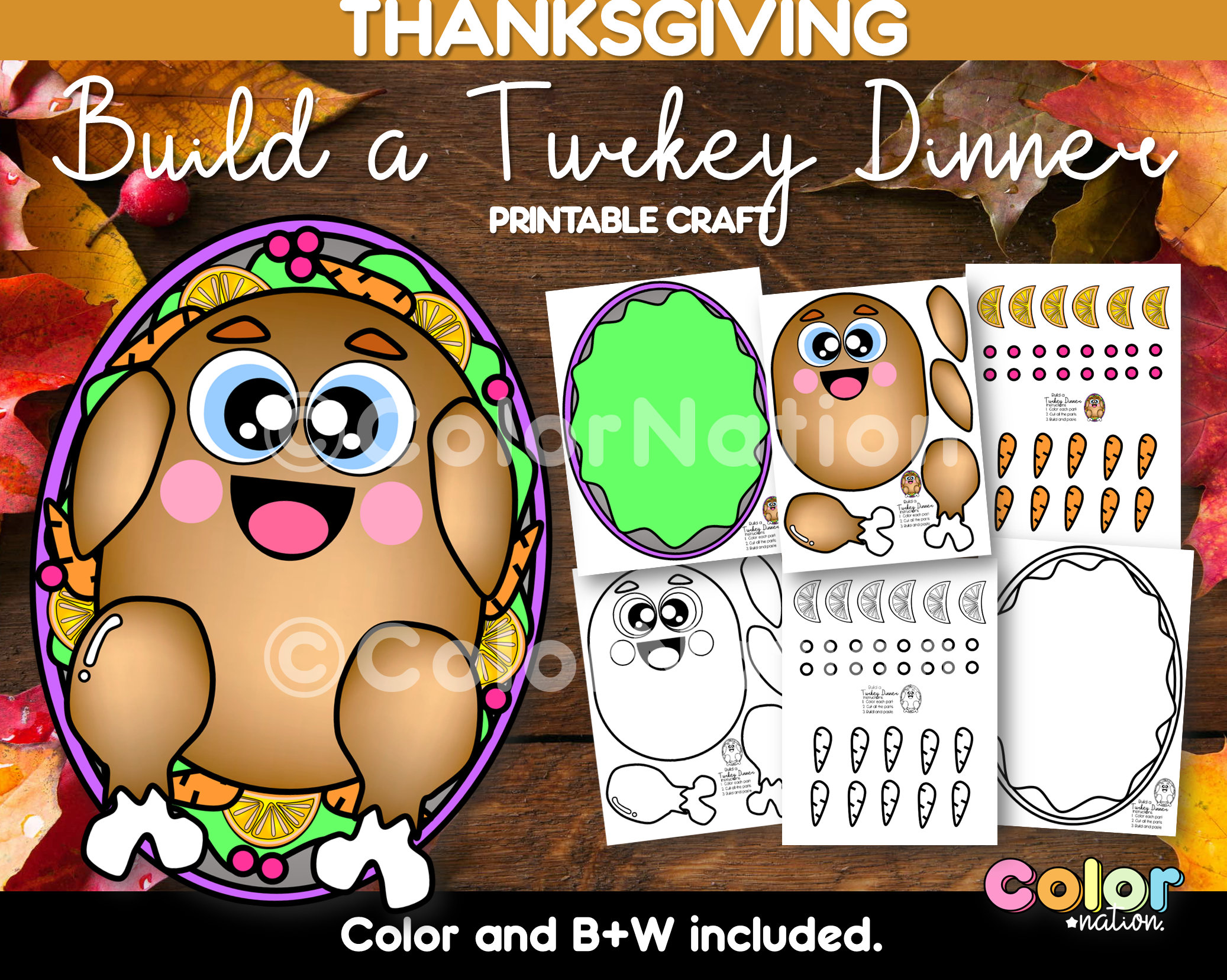 Build a Turkey Dinner Craft Thanksgiving Autumn Activity Fall Craft - Etsy