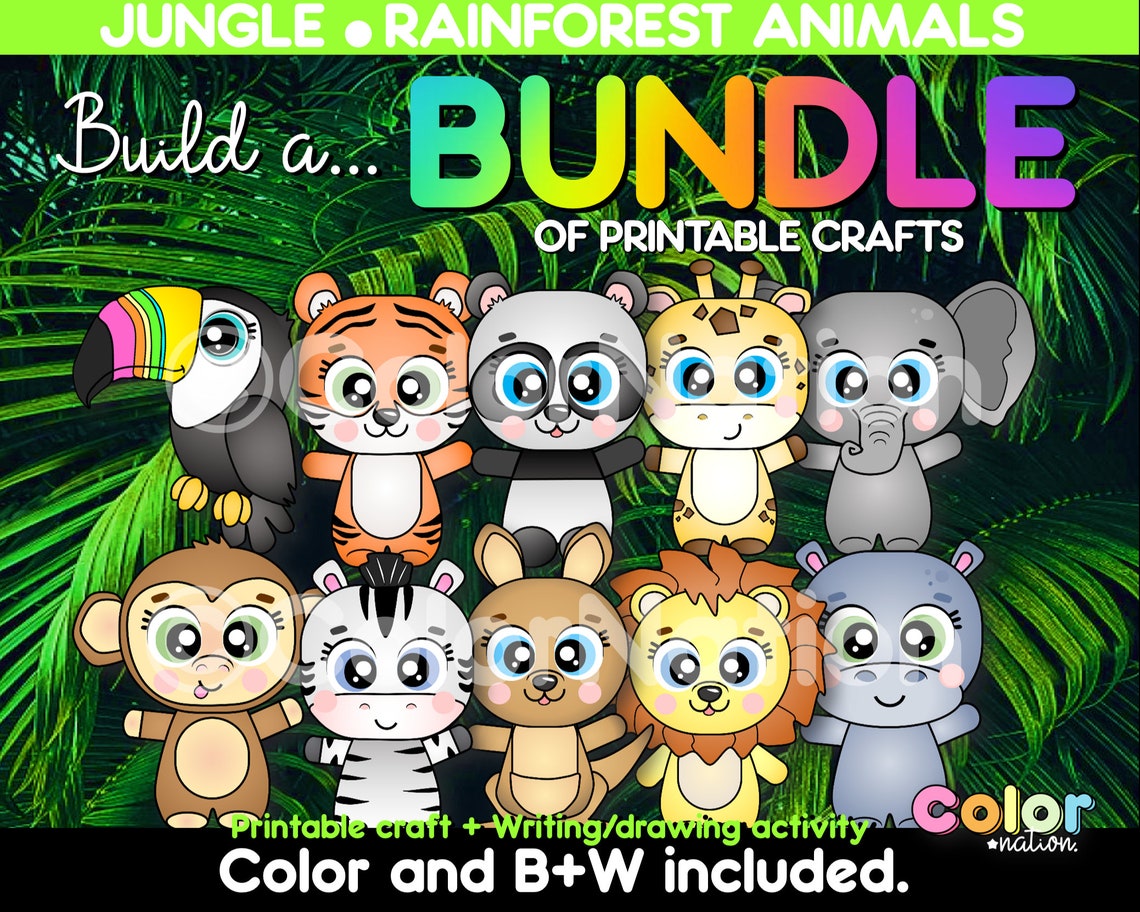 Jungle Animals BUNDLE of Printable Crafts - Zoo Animals - Rainforest ...