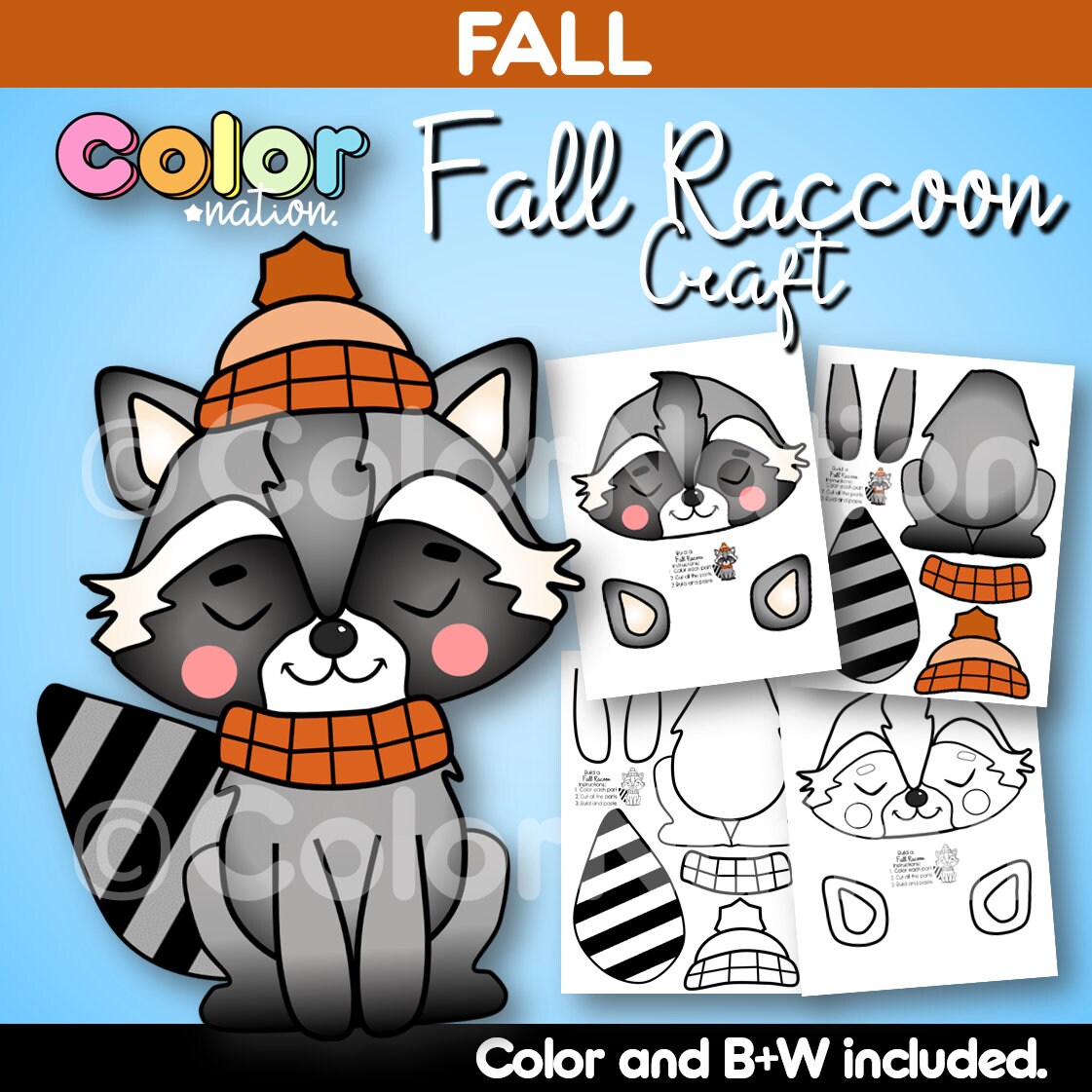 Fall Crafts Bundle Fox Deer Raccoon Autumn Kindergarten Bulletin Board ...