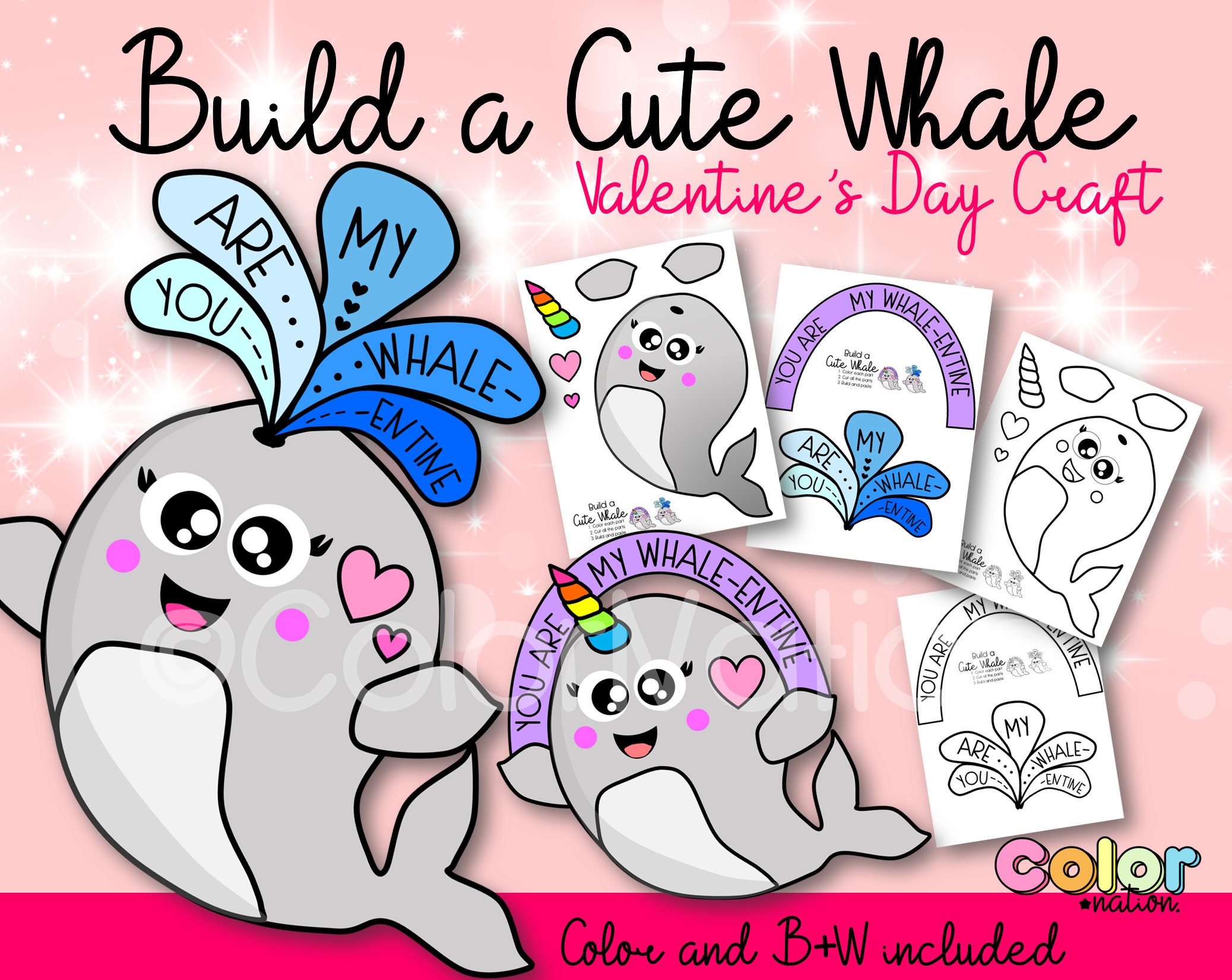 Build a Cute Valentine's Day Whale Printable Craft - February Coloring ...