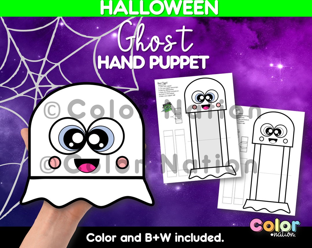 Ghost Hand Puppet Craft - Halloween Coloring Pages - Spooky Activities - Etsy