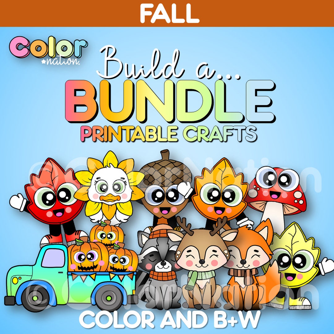 Fall Crafts Bundle Deer Fox Raccoon Acorn Pumpkin Truck Mushroom Leaves ...