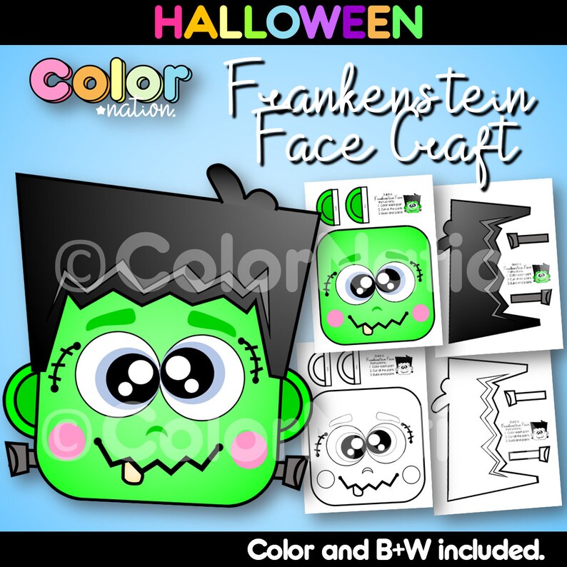 Frankenstein Face Craft | Halloween Bulletin Board | October Activities ...