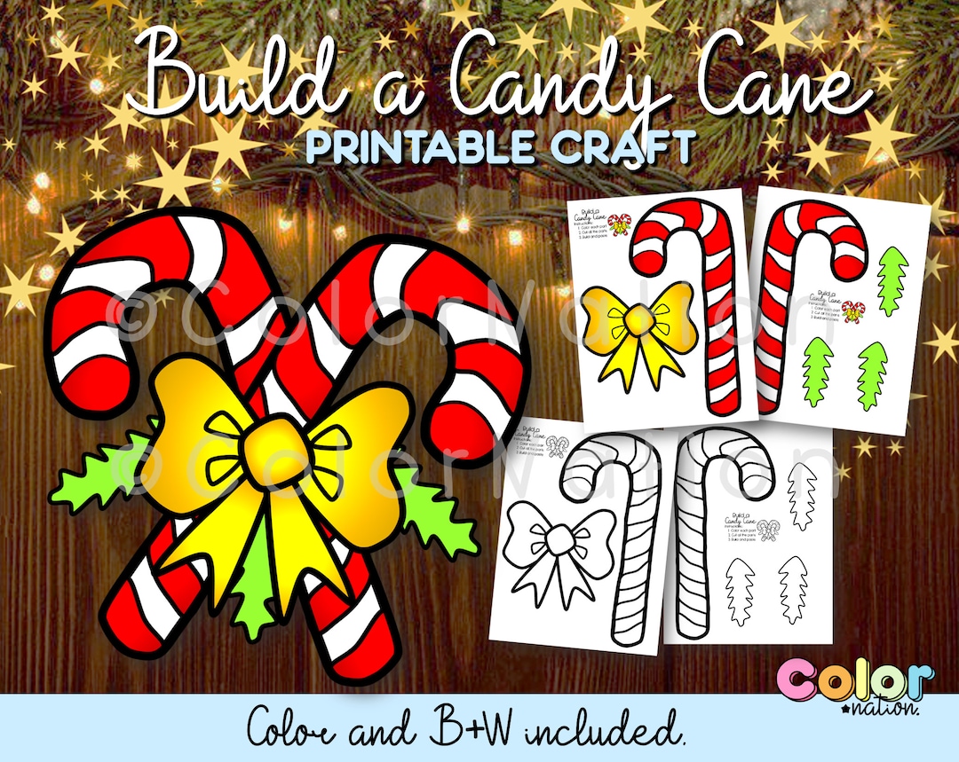 Build a Candy Cane Craft - Christmas Coloring Pages - Winter Craft - Etsy