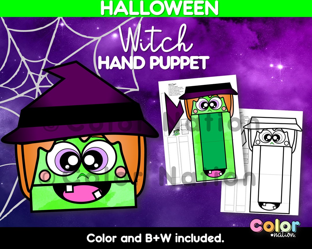 Witch Hand Puppet Craft - Halloween Coloring Pages - Spooky Activities ...