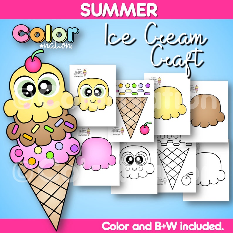 Ice Cream Summer Craft End of the Year Bulletin Board Activities Back ...