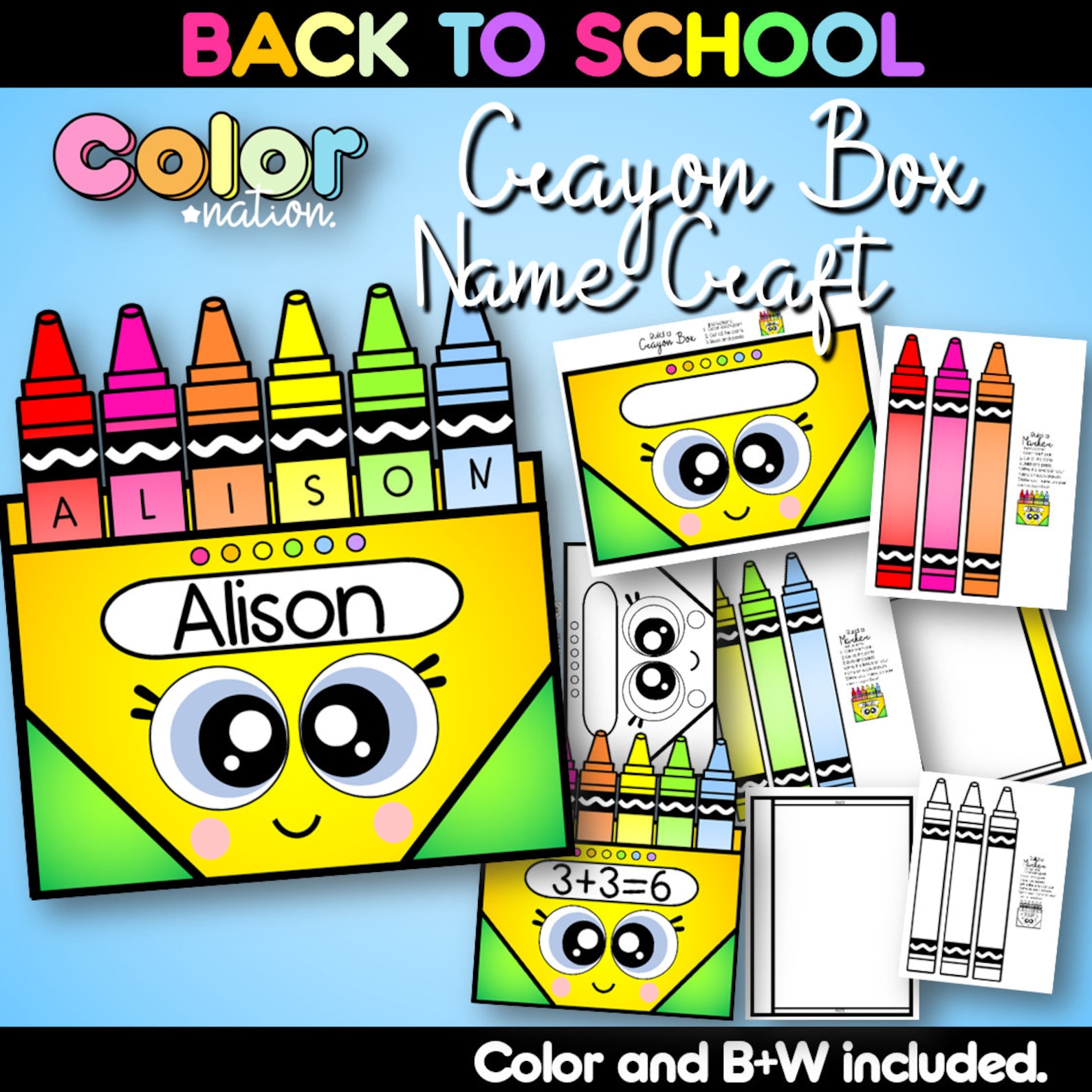 Back to School Crayon Box Name Craft Kindergarten Bulletin Board ...