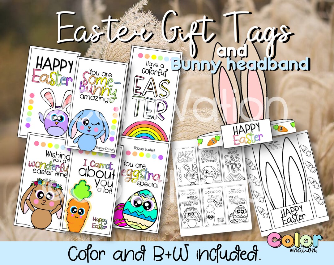 Easter Gift Tags and Bunny Ears Headband Craft - Spring Coloring Pages ...