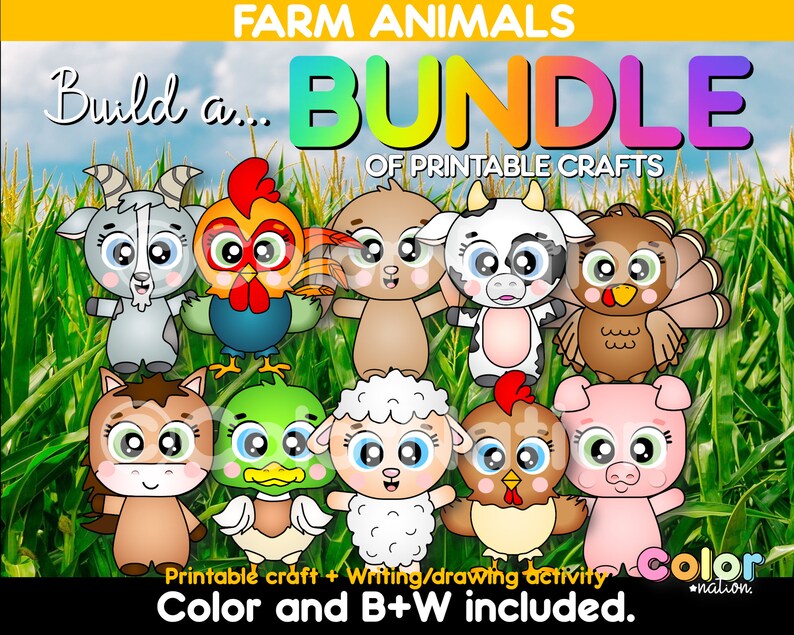 Farm Animals Printable Crafts Bundle: Coloring Pages - Etsy