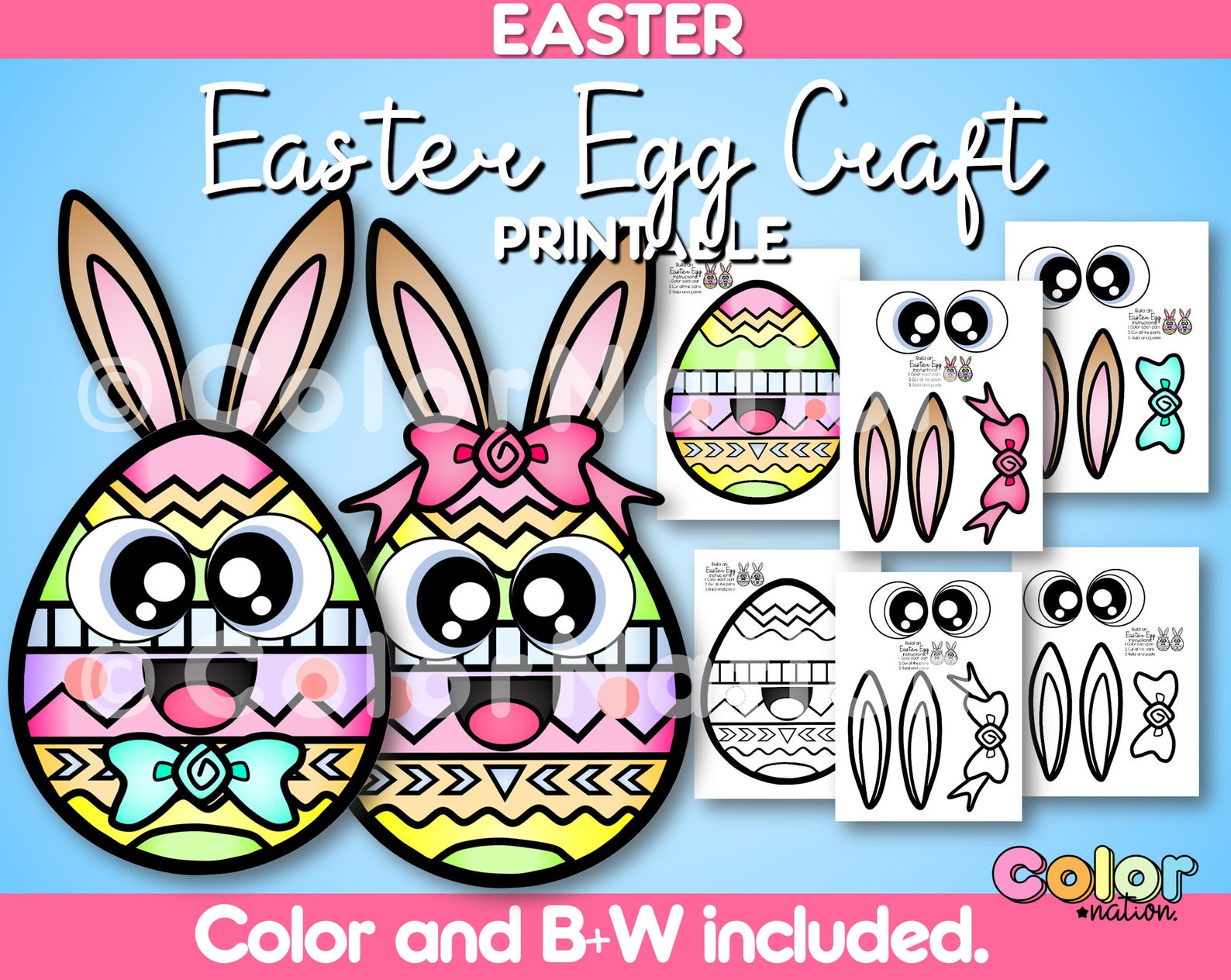 Easter Egg Bunny Craft | Easter Coloring Pages | Spring Bulletin Board ...