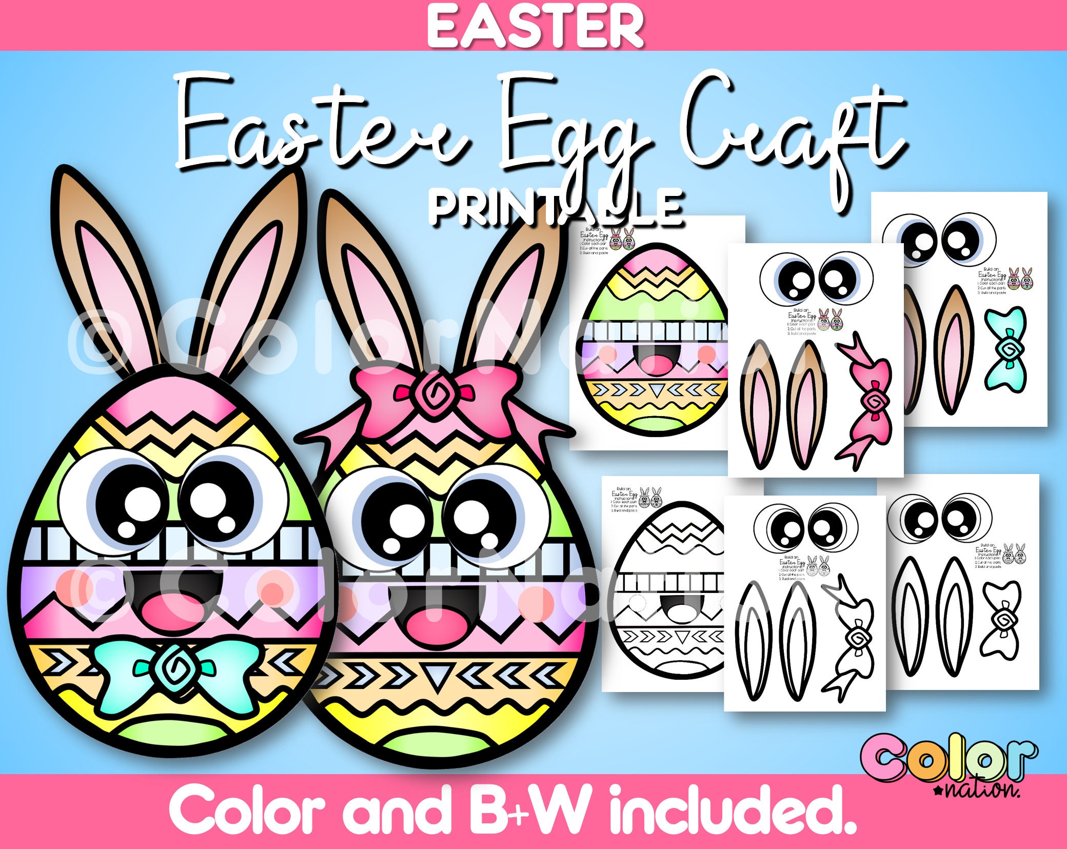 Easter Egg Bunny Craft Easter Coloring Pages Spring Bulletin Board ...