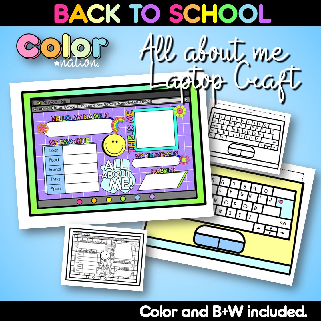 Back to School All About Me Laptop Craft Bulletin Board Writing ...